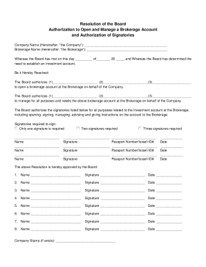 Fillable Online Resolution of the Board Authorization to Open and ...