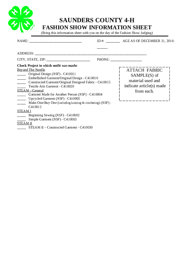 saunders county 4-h fashion show ination sheet - extension unl Doc ...