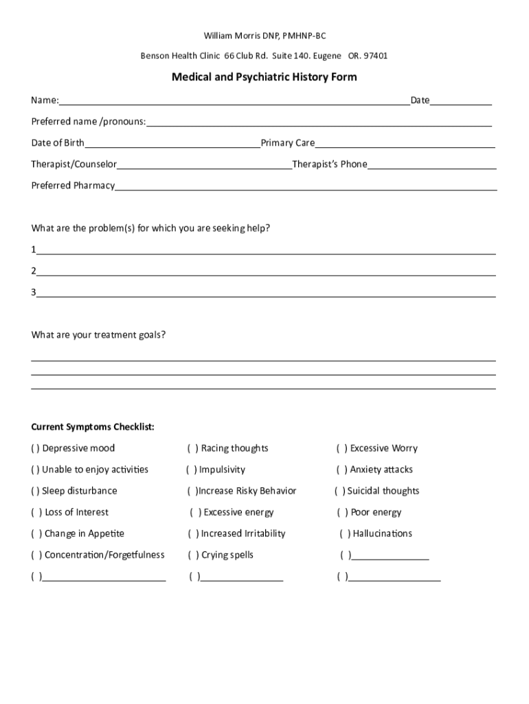 Fillable Online FInal Medical and Psychiatric History Morris pdf Fax ...