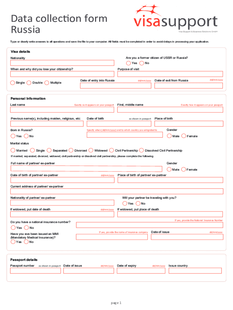 Fillable Online Data collec on form Russia Fax Email Print - pdfFiller