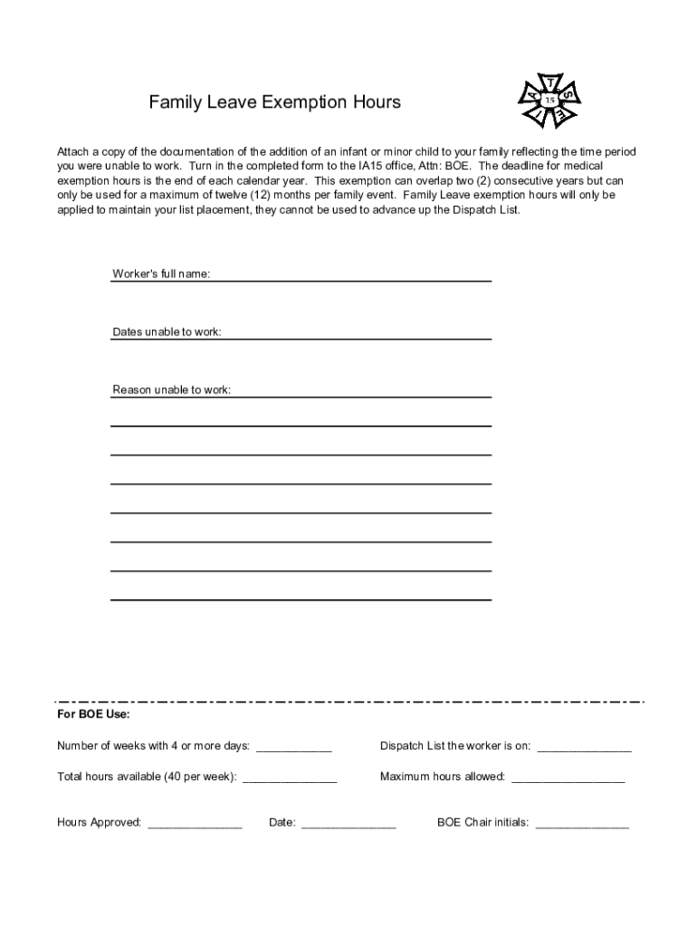 Fillable Online Family Leave Exemption Form 10-11-18.xlsx Fax Email Print - pdfFiller