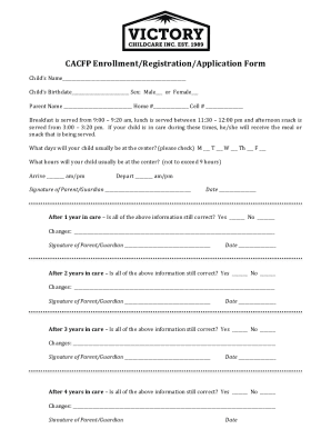 Fillable Online CACFP Enrollment/Registration/Application Form Fax ...