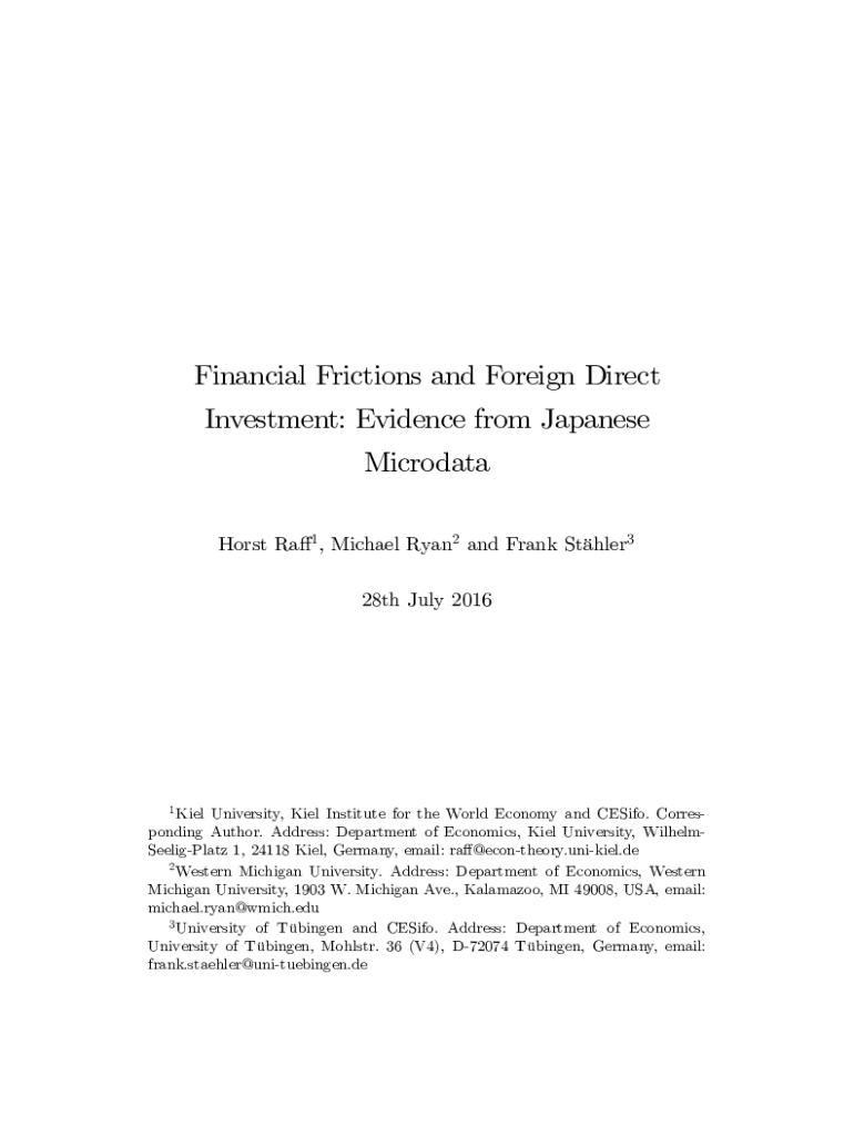 Fillable Online Financial Frictions and Foreign Direct Investment ...