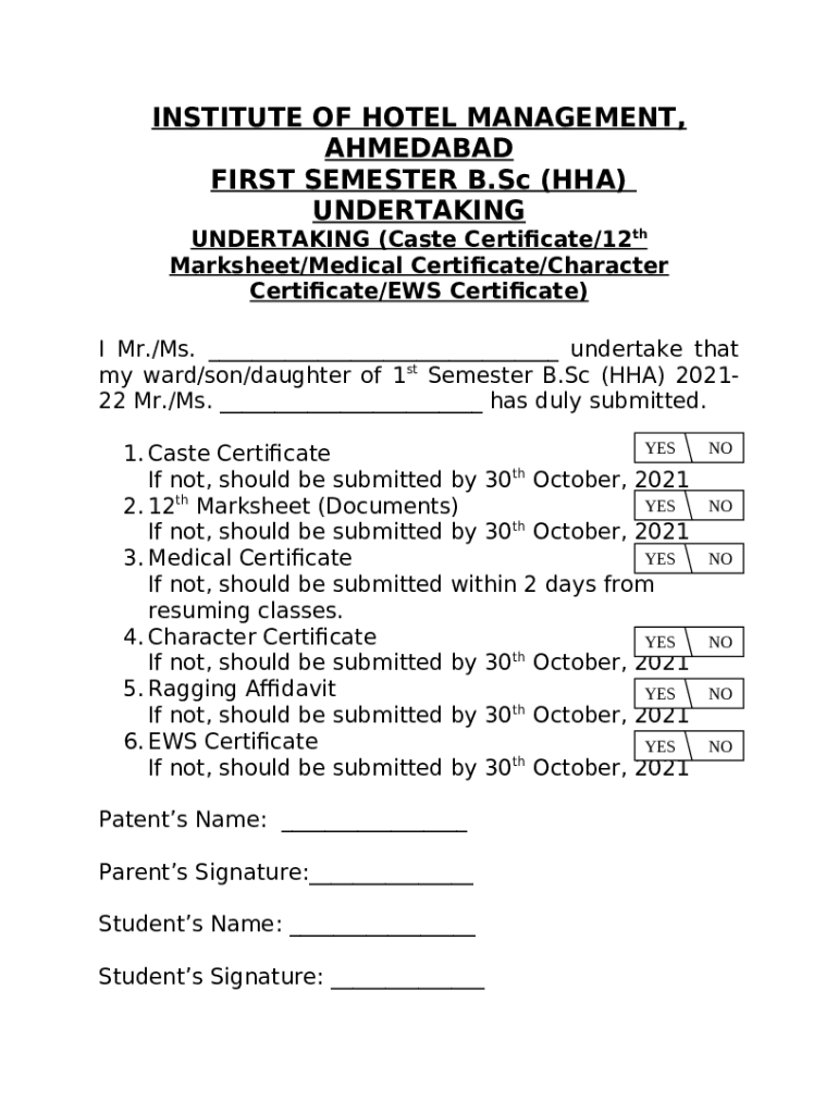 UNDERTAKING (Caste Certificate/12th Marksheet/Medical Doc Template | pdfFiller