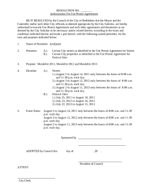 Authorization For Use Permit Agreements for Public Property Doc Template | pdfFiller