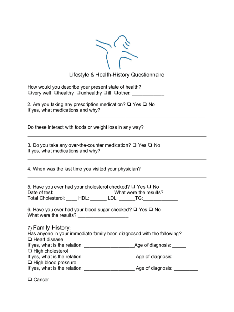 Fillable Online Lifestyle and Health-history Questionnaire Fax Email ...