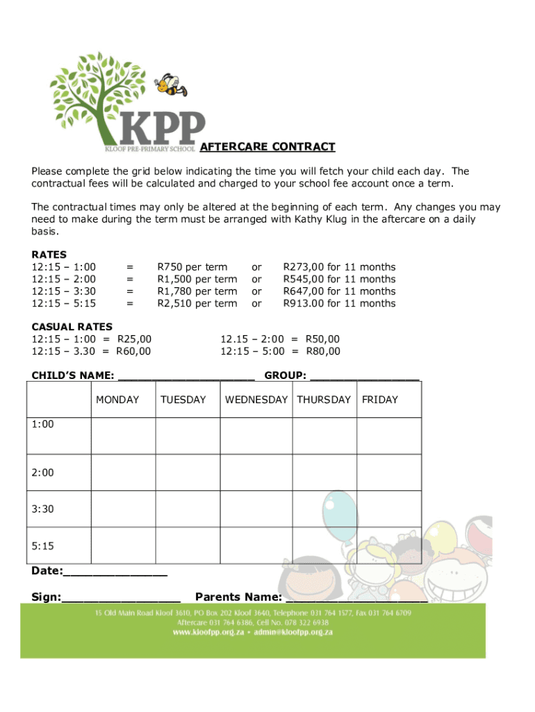 Fillable Online AFTERCARE AGREEMENT FORM Fax Email Print - pdfFiller