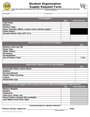 Student Organizations - Supply Request Doc Template | pdfFiller