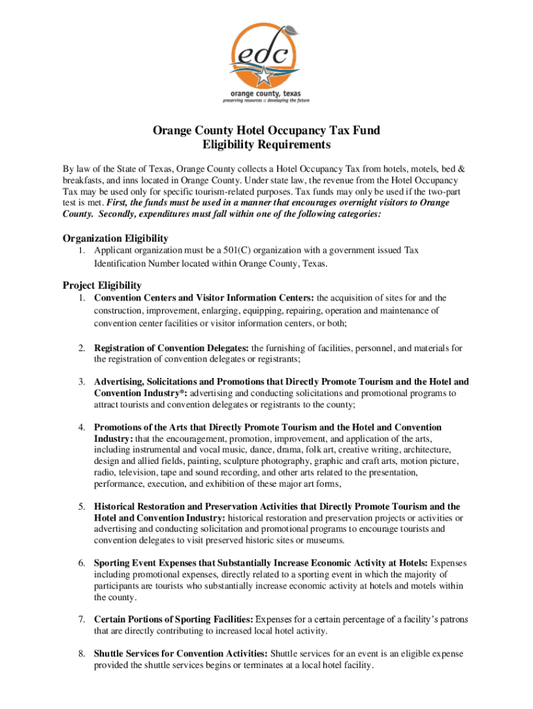 Fillable Online Orange County Hotel Occupancy Tax Fund Eligibility ... Fax Email Print - pdfFiller