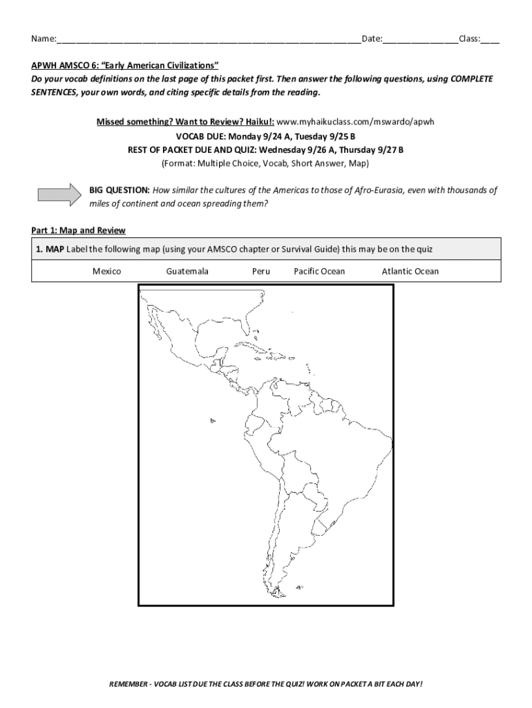 Fillable Online AP World History Ch. 6 Vocab: Early American ...