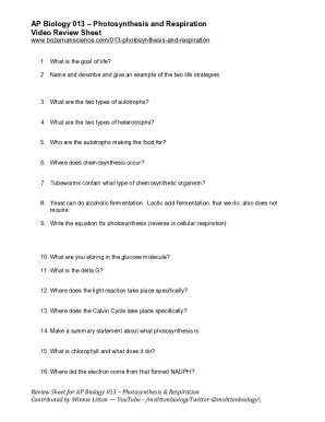 Fillable Online Photosynthesis and Respiration Video Review Sheet - AP ...