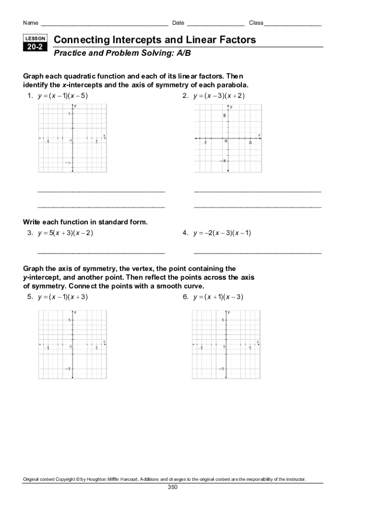 Fillable Online Graph each quadratic function and each of its linear ...