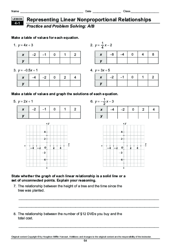Fillable Online Graphing Linear Nonproportional Relationships Using ...