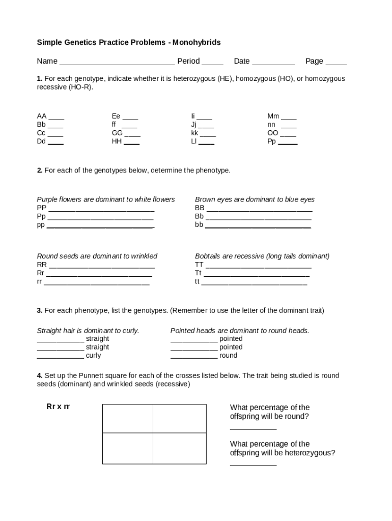 ANSWER KEY Genetics practice problems F20.docx.pdf Doc Template | pdfFiller