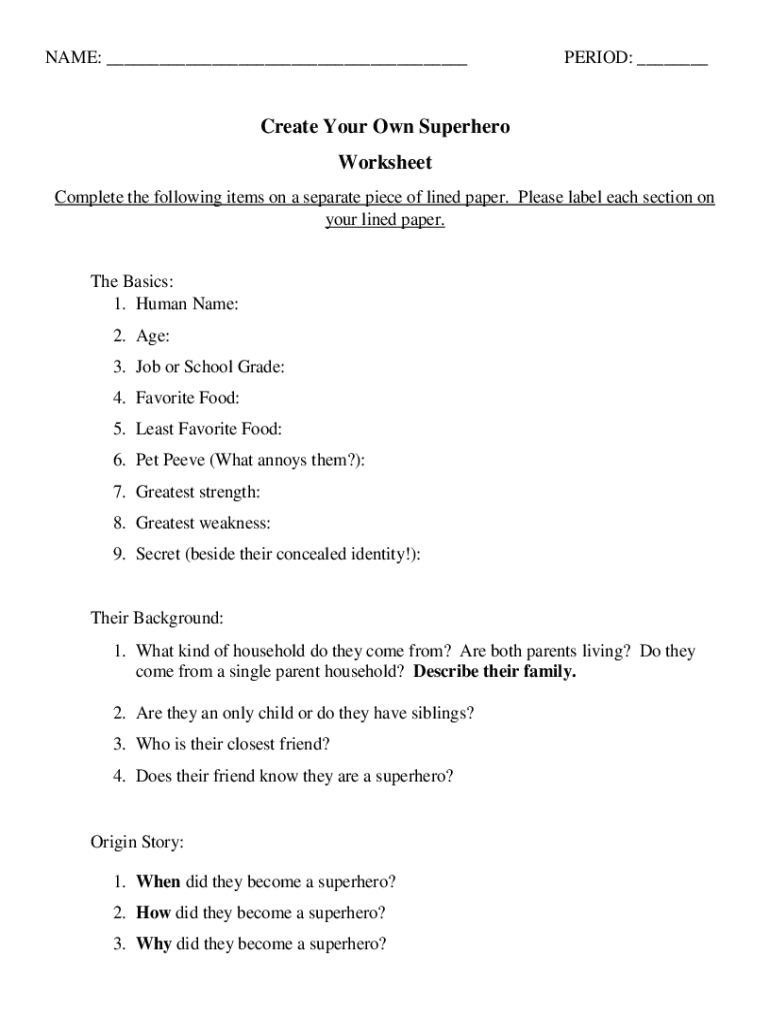 Fillable Online Create Your Own Superhero Worksheet Fax Email Print ...