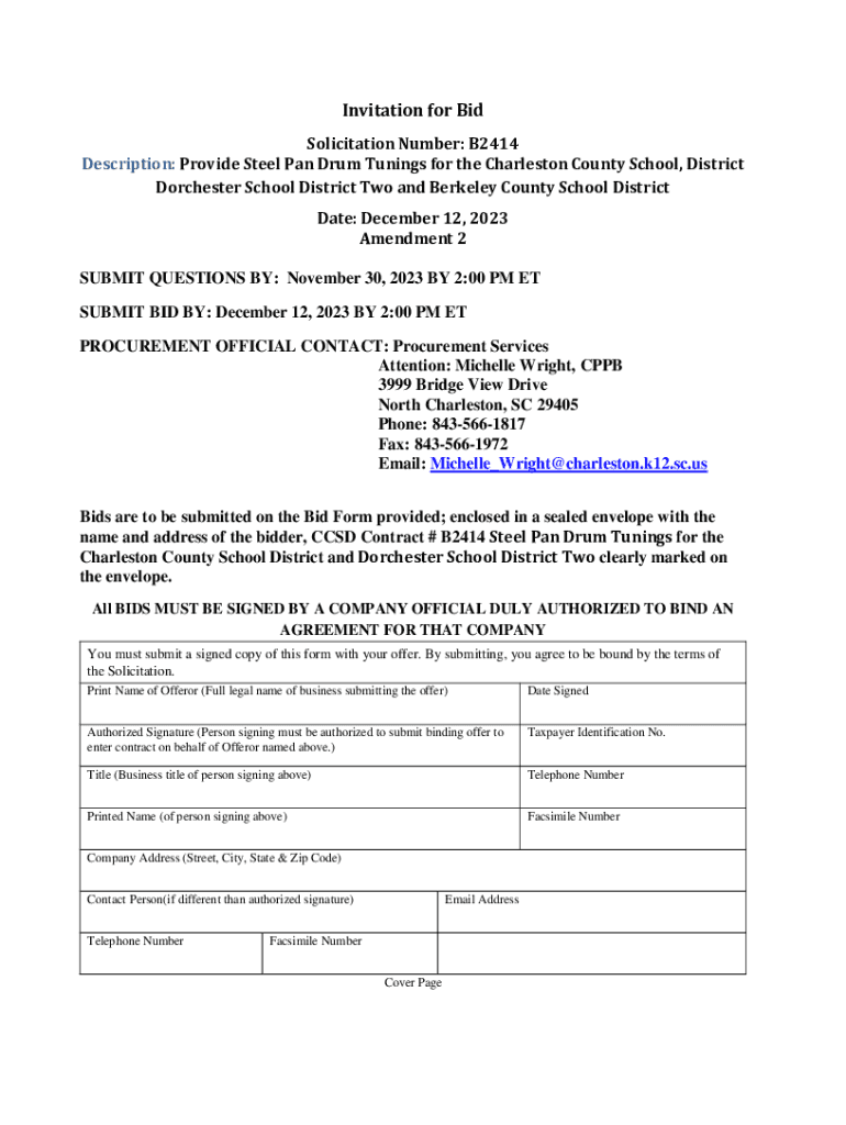 Fillable Online Invitation for Bid - Solicitation Number: B2414 Fax ...