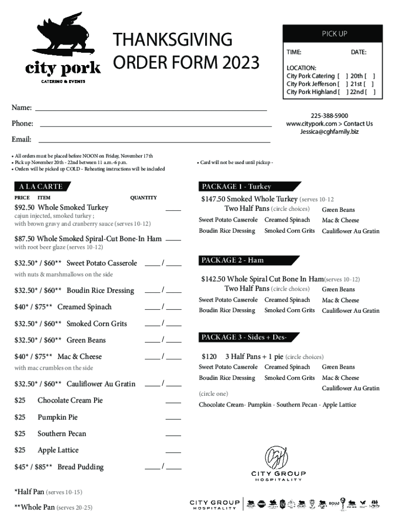 Fillable Online Best Places to Order Catered Thanksgiving Dinner in ...
