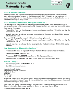 Fillable Online Maternity Benefit Application Form (MB1) Fax Email ...