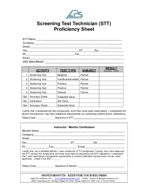 Fillable Online Screening Test Technician (STT) Proficiency Sheet Fax ...