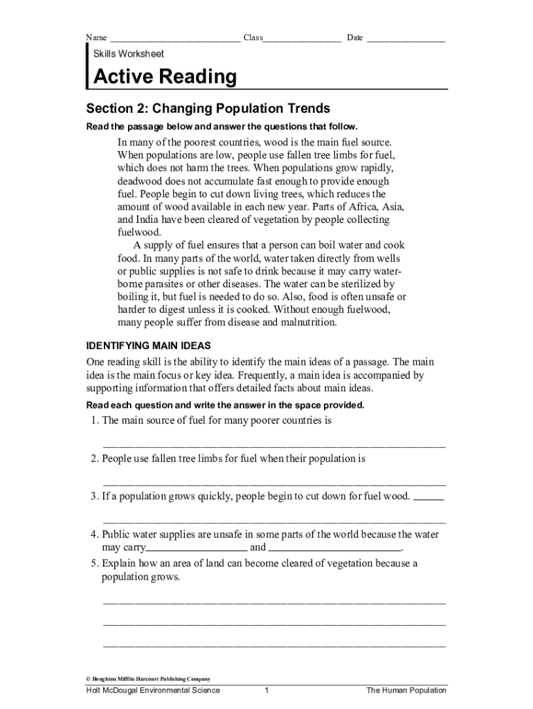 Fillable Online 9-2 areading.pdf - Name Class Date Skills Worksheet ...
