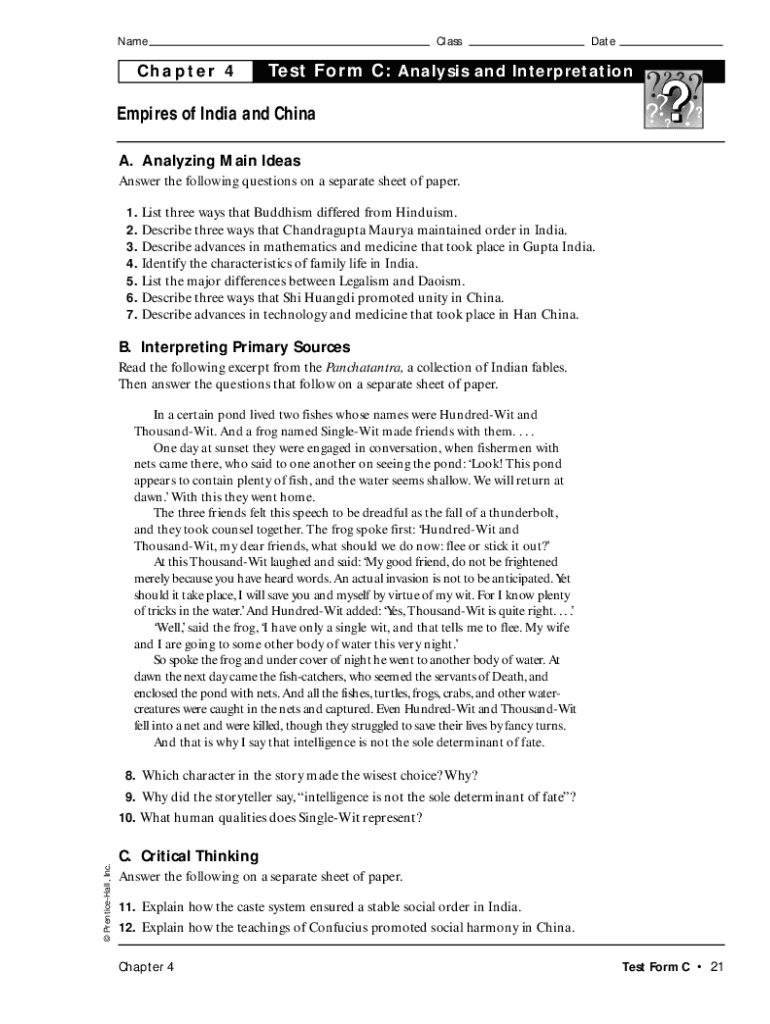 Fillable Online Chapter 4 Test Form C: Analysis and Interpretation Fax ...