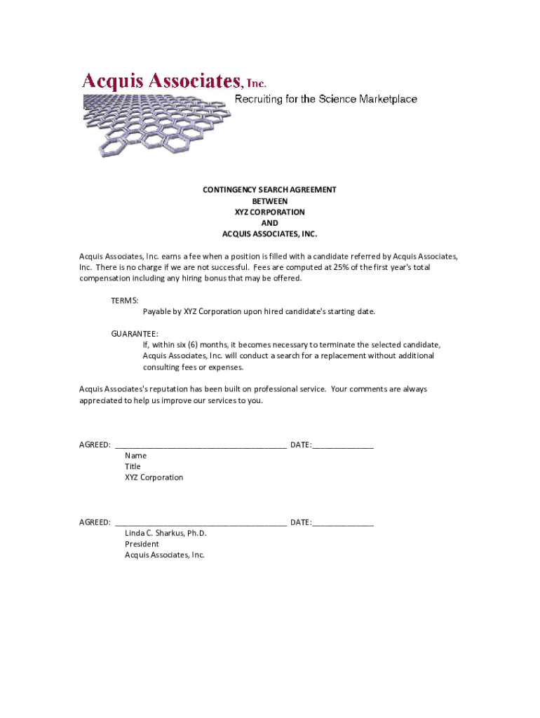 Fillable Online CONTINGENCY SEARCH AGREEMENT - Acquis Associates, Inc ...