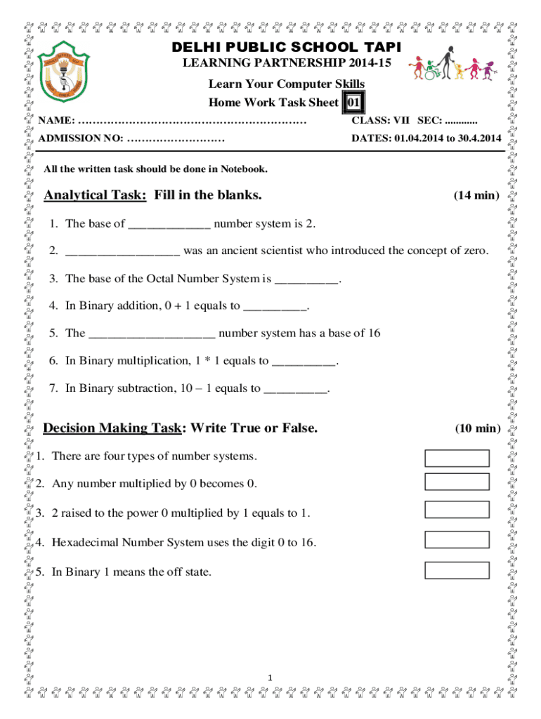 Fillable Online 2015-16 Learn your Skills Home Work Task Sheet CLASS ...