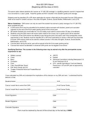 Fillable Online GPA Waiver Form- Published Fax Email Print - pdfFiller