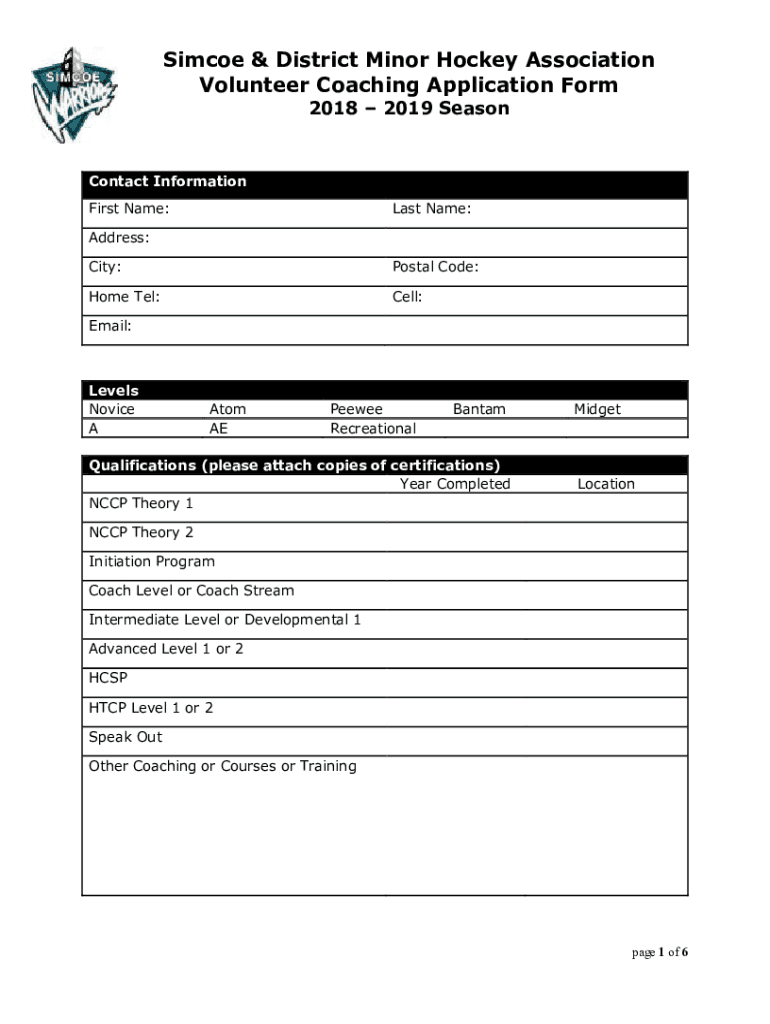 Fillable Online Simcoe & District Minor Hockey Association Volunteer ... Fax Email Print - pdfFiller