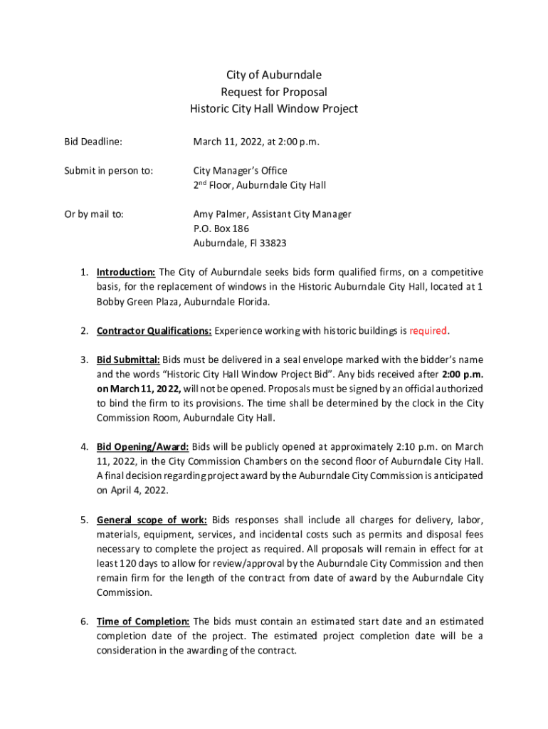 Fillable Online City of Auburndale Request for Proposal Historic City ...