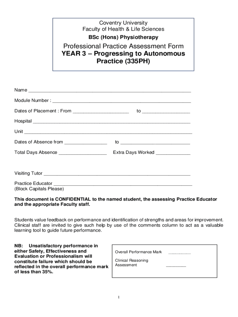 Fillable Online Professional Practice Assessment Form YEAR 3 Fax Email ...