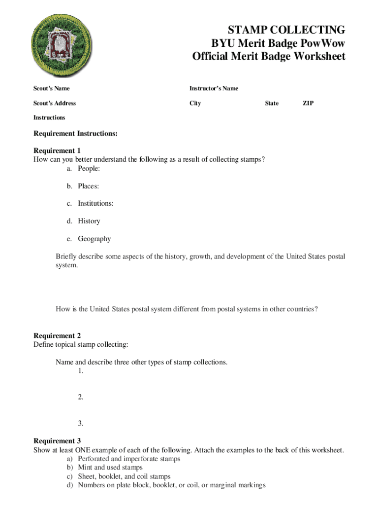 Fillable Online powwow ce byu STAMP COLLECTING BYU Merit Badge PowWow ...