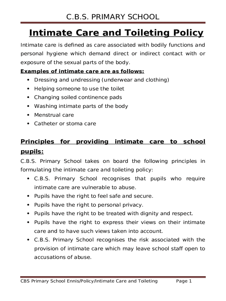 CHI NURSING PRACTICE GUIDELINE ON INTIMATE CARE Doc Template | pdfFiller