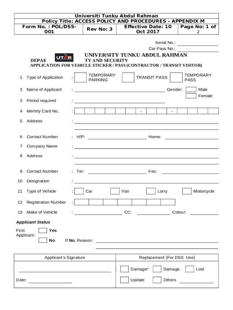 Application for Vehicle Entry Pass (Car & Motorcycle) Doc Template ...