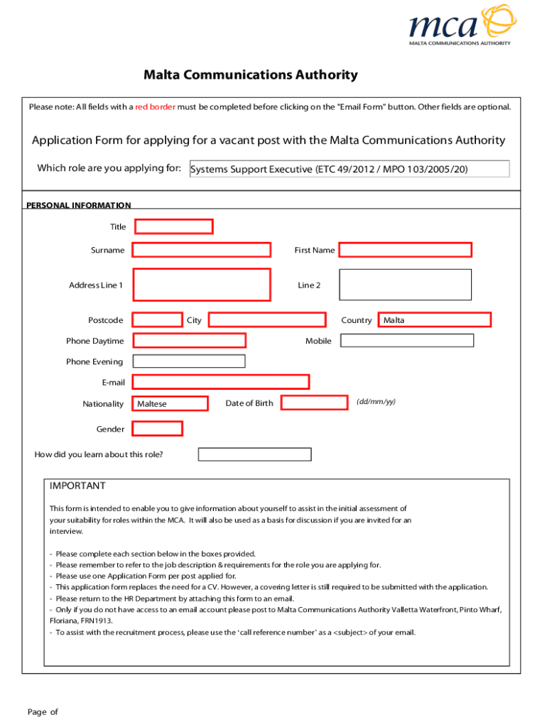 Fillable Online MCA Application Form Fax Email Print - pdfFiller