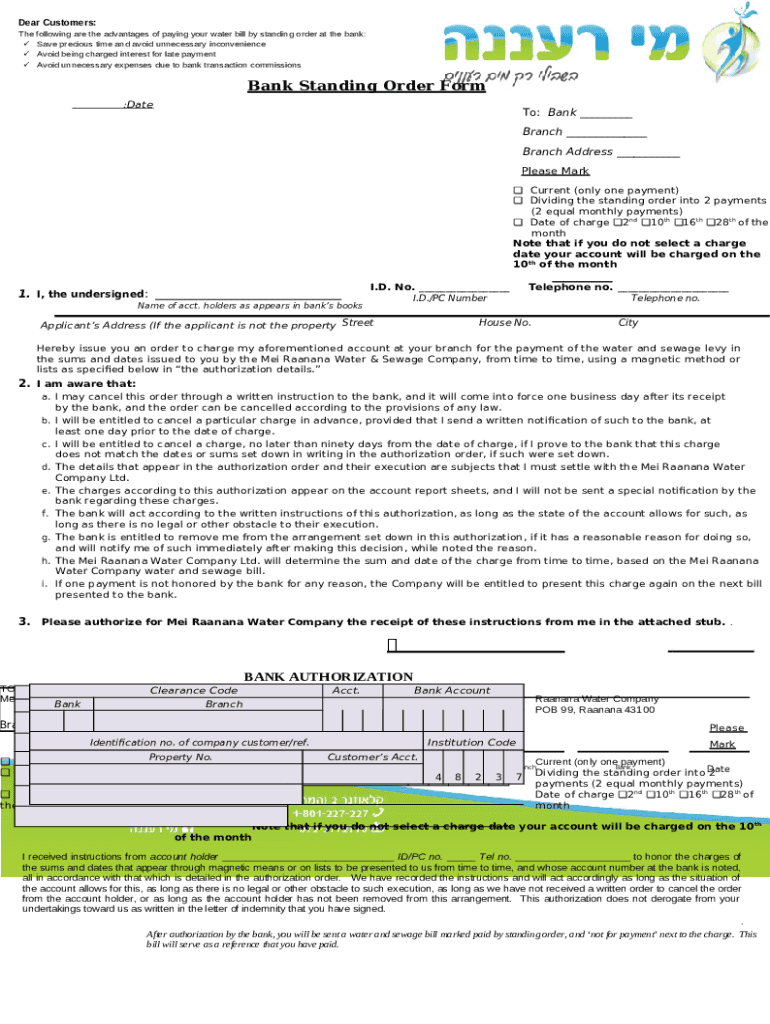 The following are the advantages of paying your water bill by standing order at the bank: Doc ...