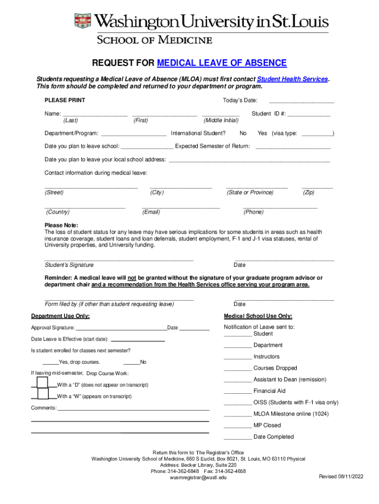Fillable Online registrar med wustl Medical Leave Of Absence - Office of Global Services Fax ...