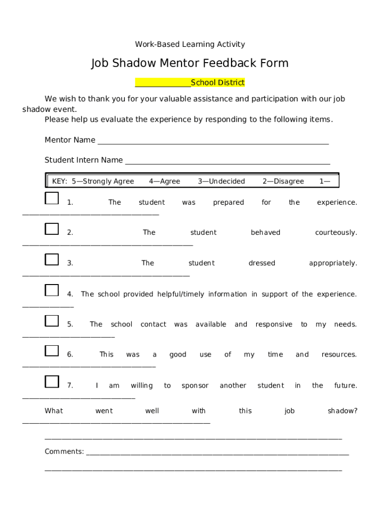 Freeland Scholars Job Shadow or Work-based Learning ... Doc Template ...