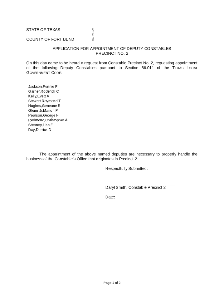 application for appointment of deputy constables precinct no. 2 Doc ...