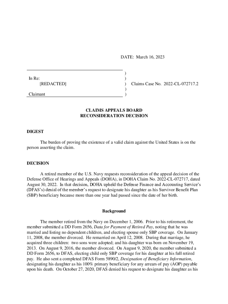 Fillable Online March 16, 2023 ) In Re: ) REDACTED ) Claims Case No ...