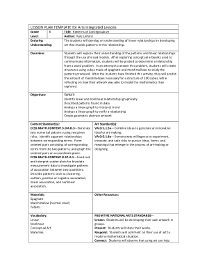 Fillable Online LESSON PLAN TEMPLATE for Arts Integrated Lessons Fax ...