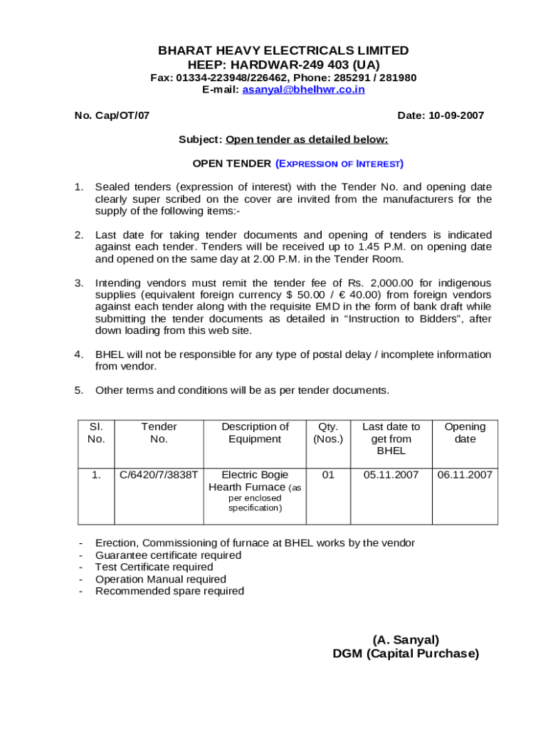 Embassy of India, Buenos Aires, Argentina : Tenders Doc Template | pdfFiller