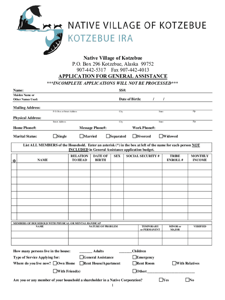 Fillable Online General Relief Assistance - Alaska Department of Health ...