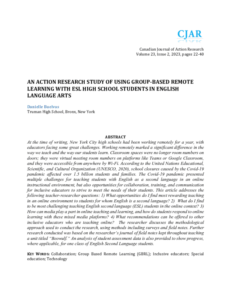 Fillable Online journals nipissingu An Action Research Study of Using Group-Based Remote ... Fax ...