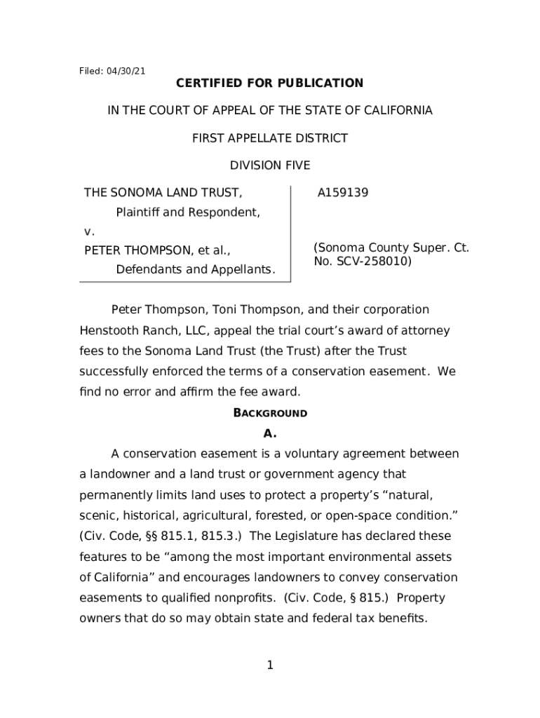 The Sonoma Land Trust v. Thompson Doc Template | pdfFiller
