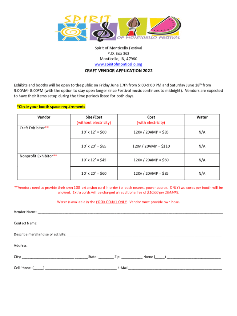 Fillable Online CRAFT VENDOR APPLICATION 2022 Fax Email Print - pdfFiller