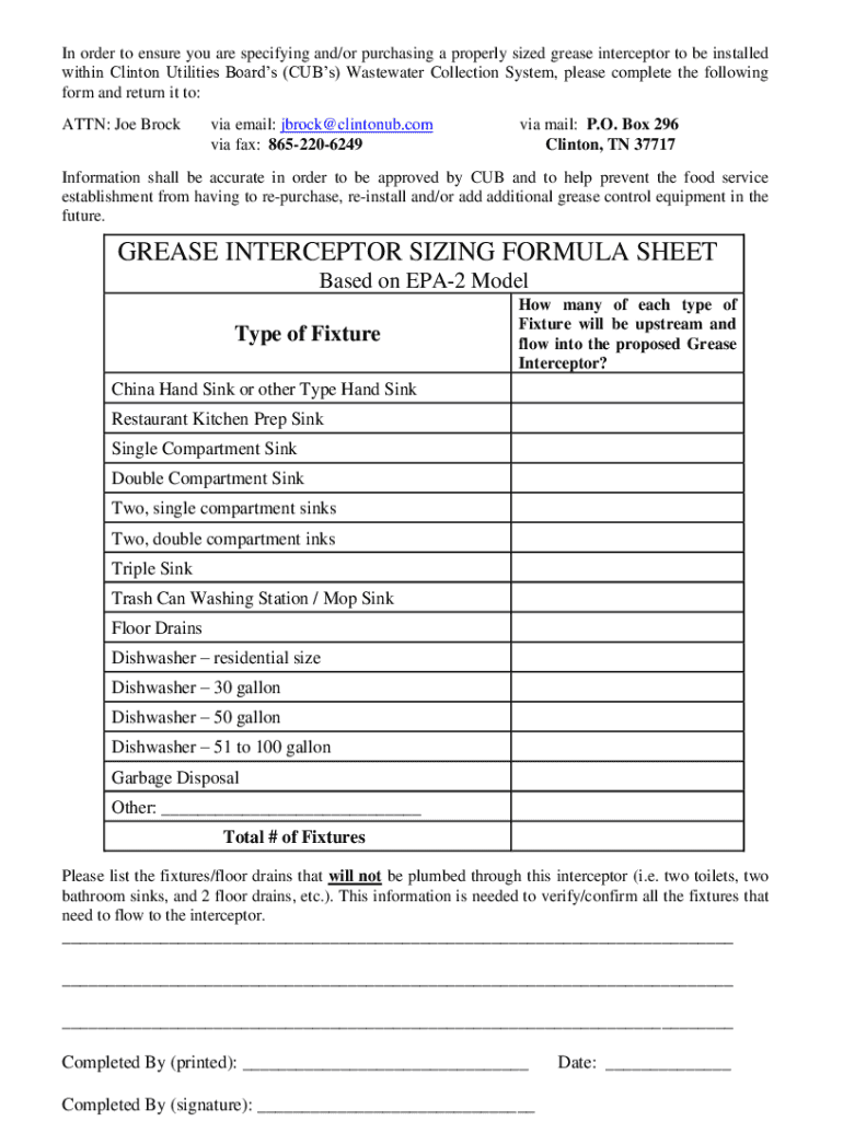 Fillable Online Grease Interceptor Sizing Form Fax Email Print - pdfFiller