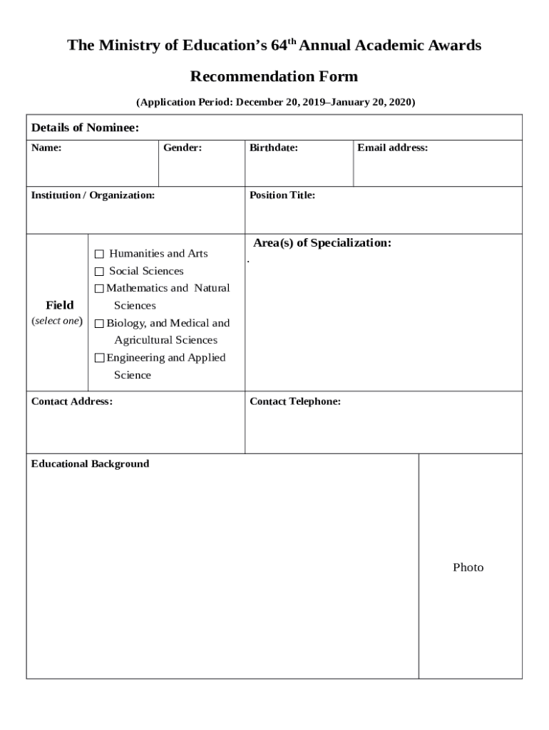 The Ministry of Education's 64th Annual Academic Awards ... Doc Template | pdfFiller