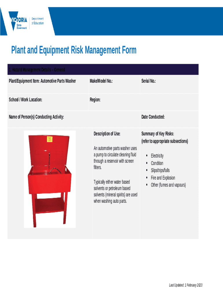 Plant and Equipment Risk Management - Automotive Parts Washer Doc ...