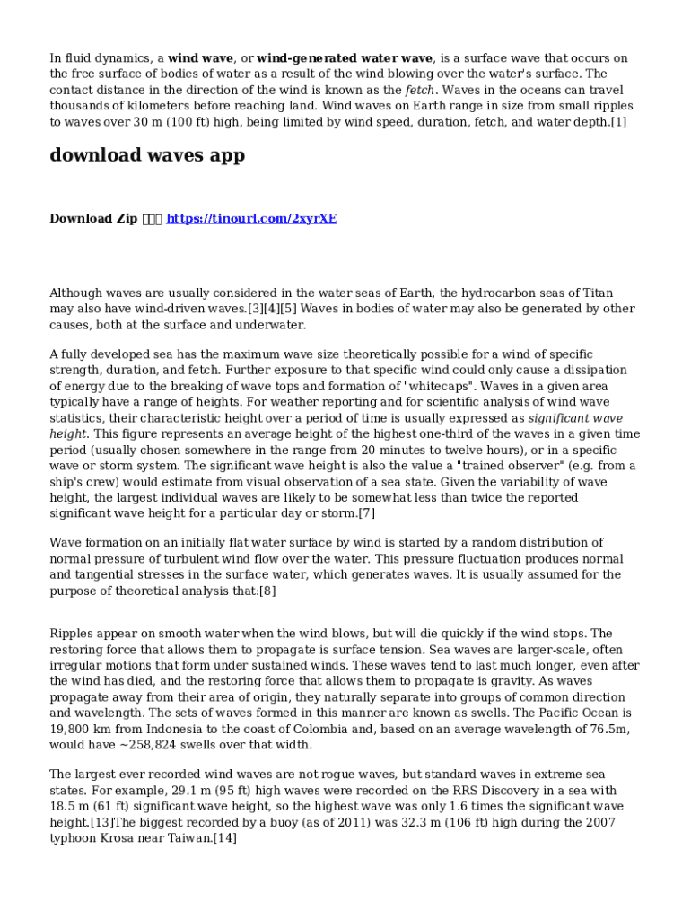 Fillable Online "In fluid dynamics, a wind wave, or wind- ... Fax Email Print - pdfFiller